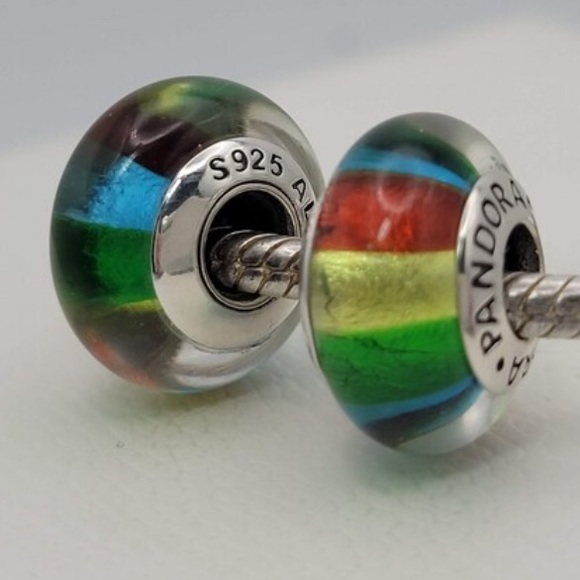 Pandora | Jewelry | Pandora Pair Of Rainbow Murano Glass Beads | Poshmark